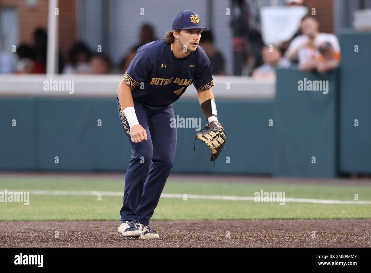 Notre Dame infielder Carter Putz plays against Tennessee during an NCAA ...