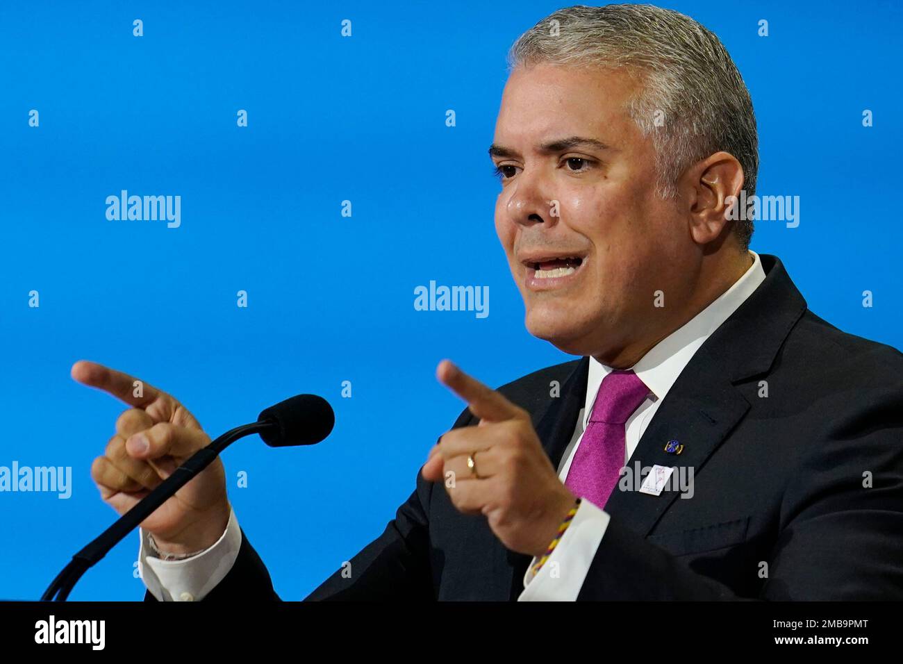 Colombian President Iván Duque speaks during a plenary session at the ...