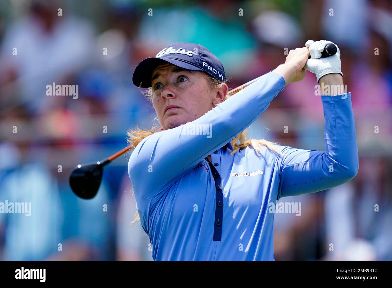 Bronte Law, of England, tees off on the first hole during the first ...