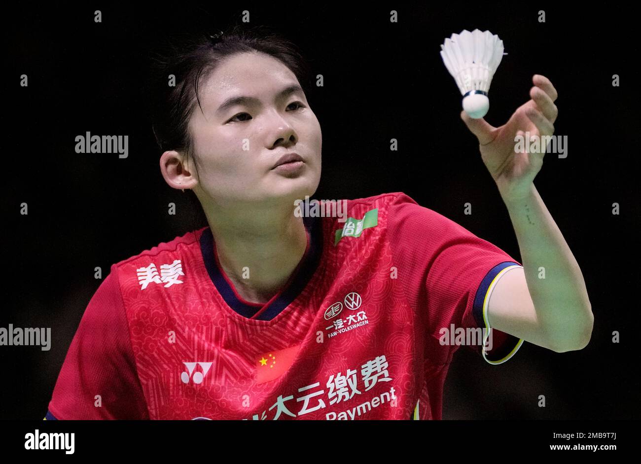 Han Yue of China serves against Iris Wang of the U.S. during the ...