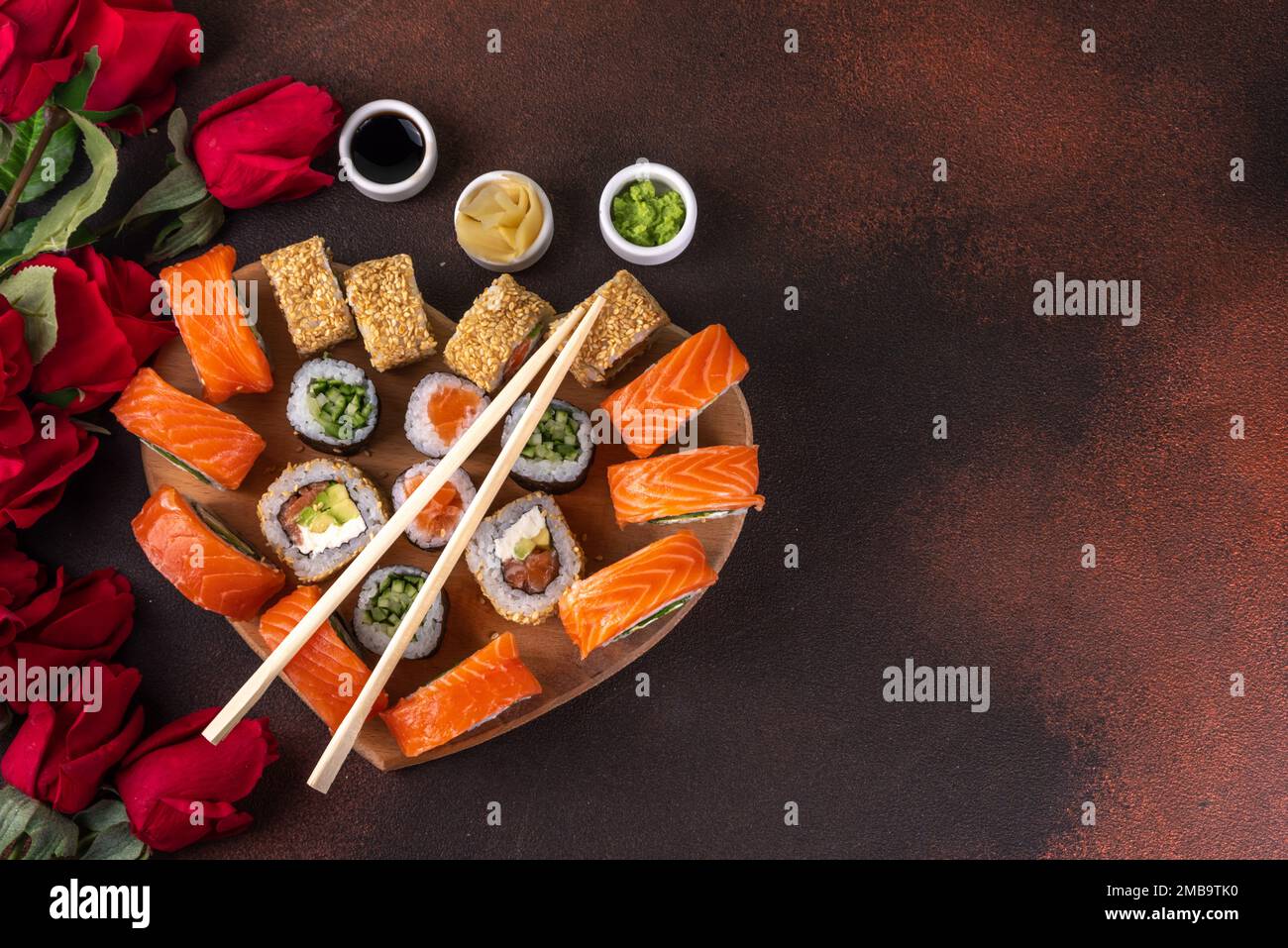 Heart shaped Valentine day sushi set. Classic sushi rolls, philadelphia ...