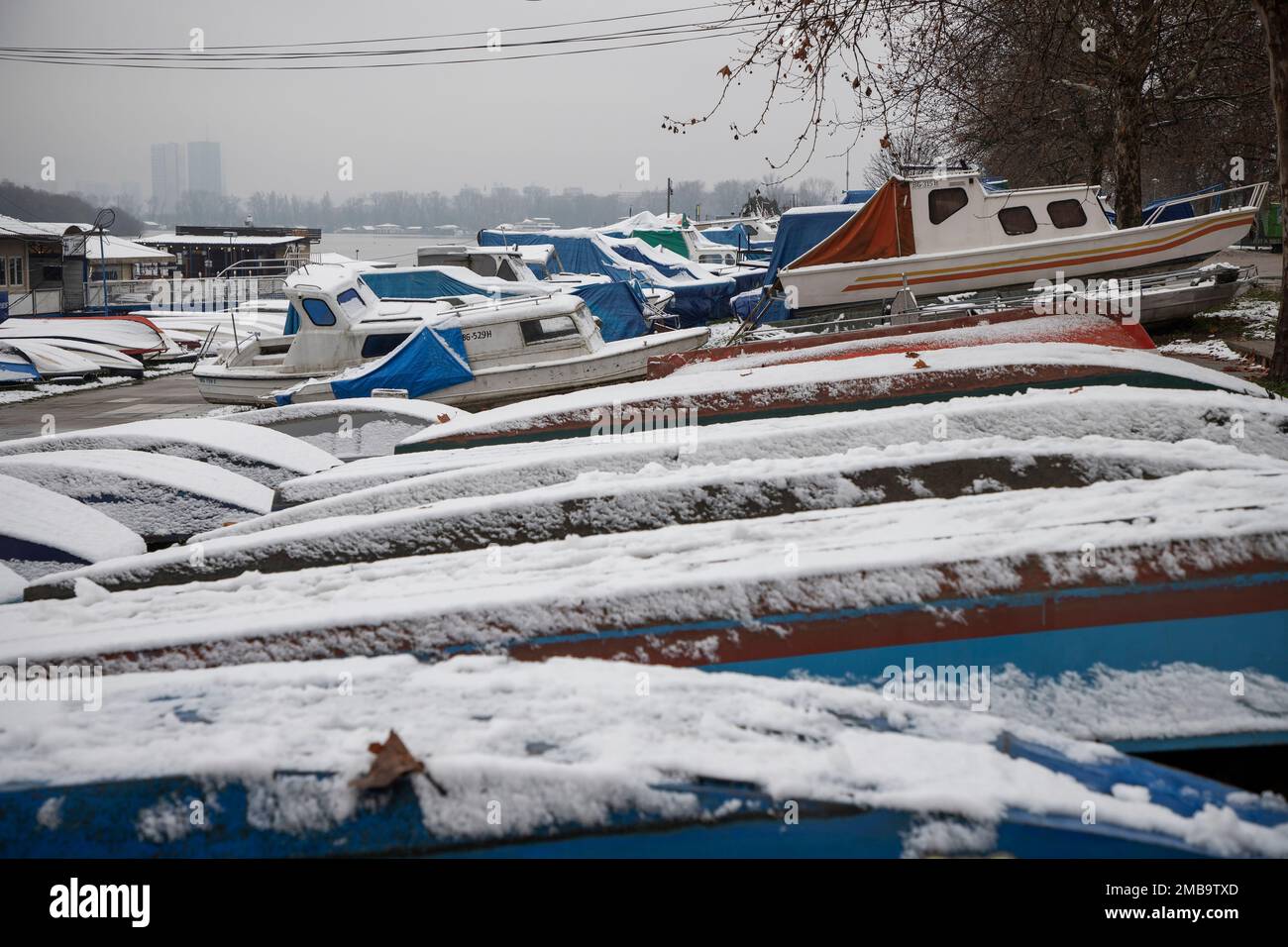 Boats in a dry dock on the banks of the Danube in Zemun, Serbia Stock ...