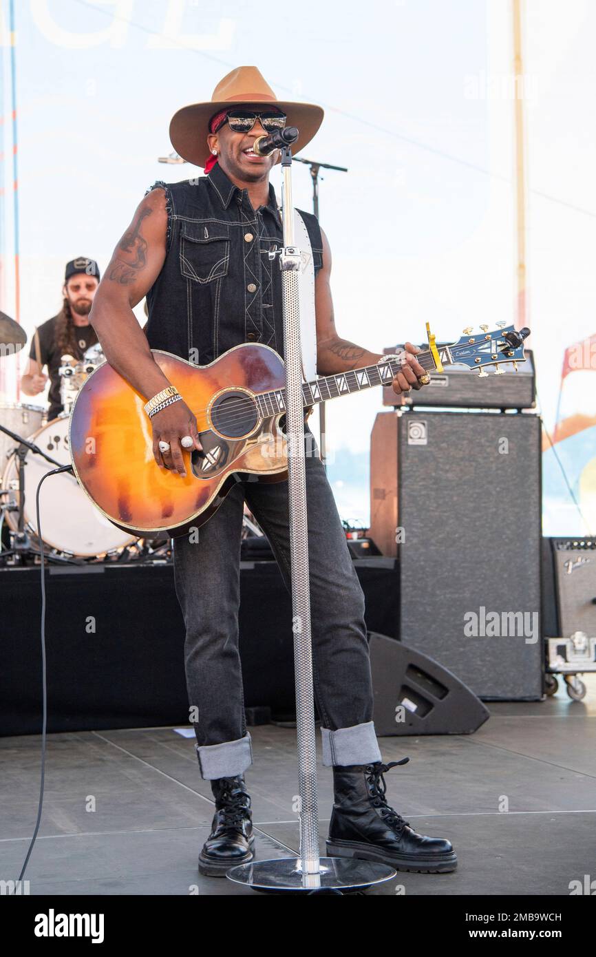 Jimmie Allen performs during CMA Fest 2022 on Thursday, June 8, 2022 ...
