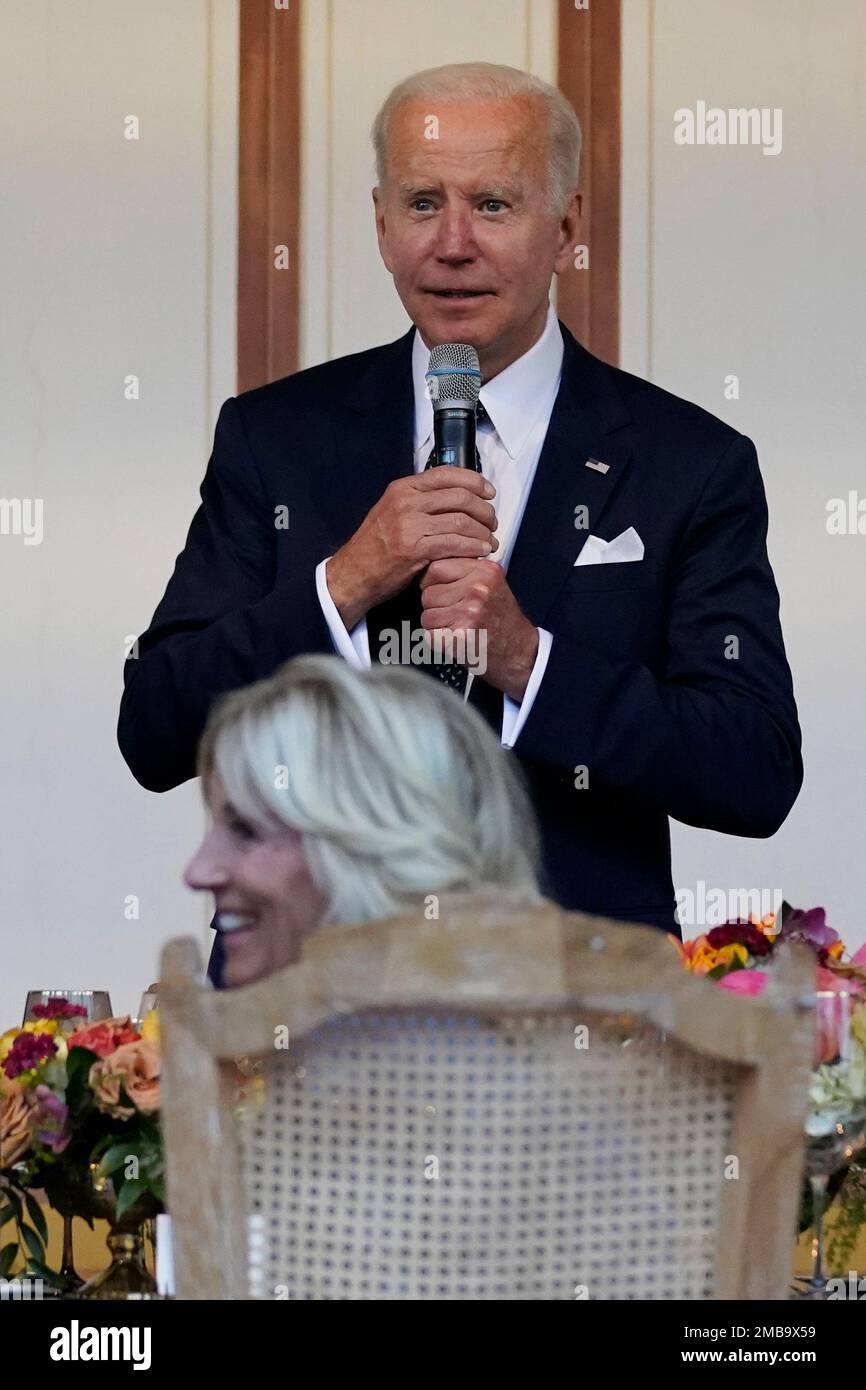 President Joe Biden delivers a toast as he and first lady Jill Biden ...