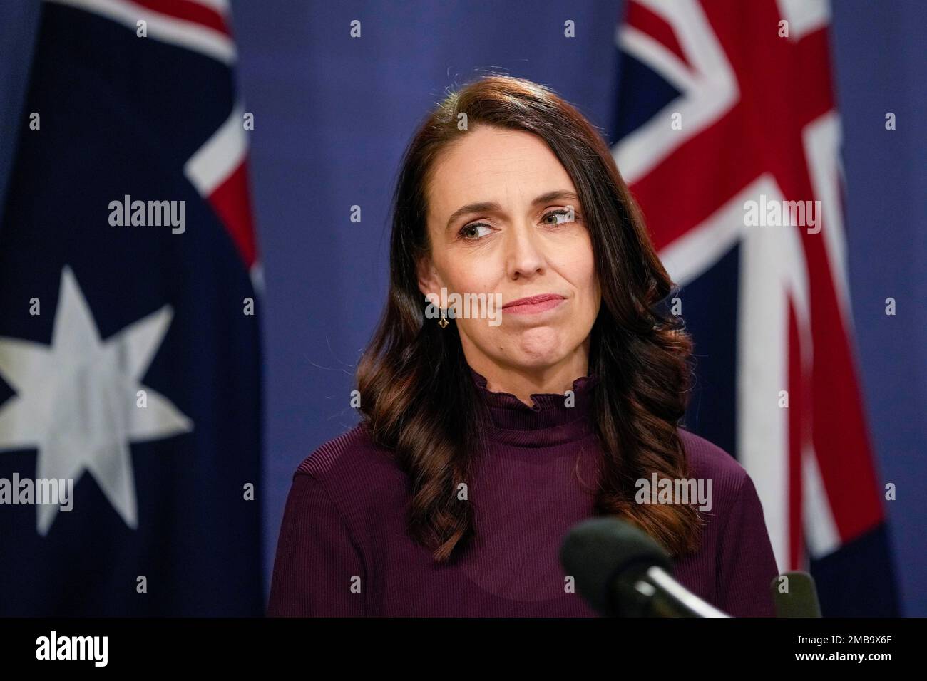 New Zealand Prime Minister Jacinda Ardern reacts during a joint press ...