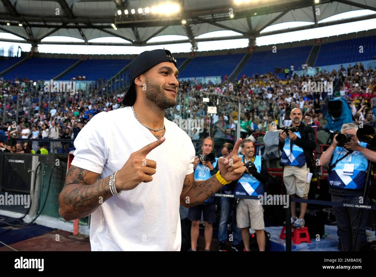Marcell Jacobs poses for photographers at the Golden Gala Pietro Mennea ...