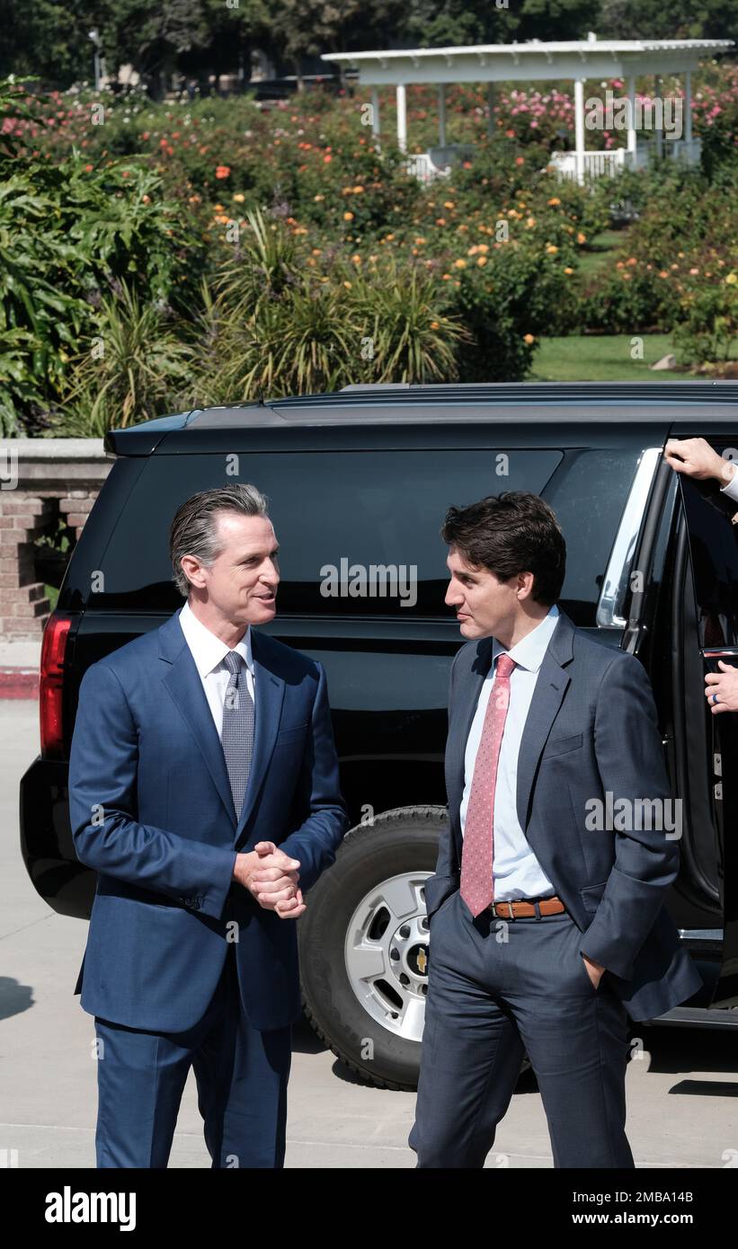 Canada Prime Minister Justin Trudeau, right, is greeted by California ...