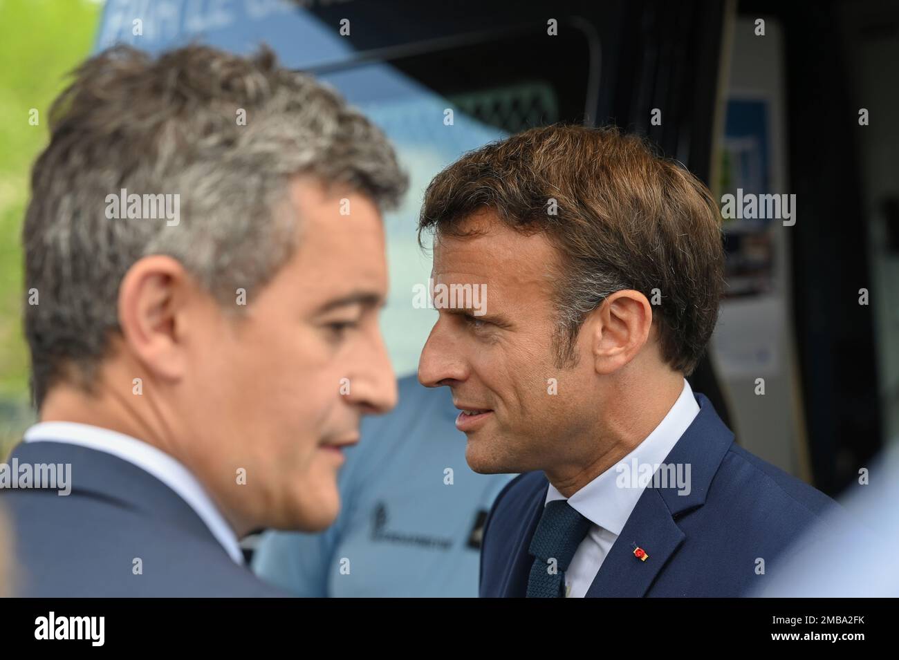 French President Emmanuel Macron , right, and French Interior Minister ...