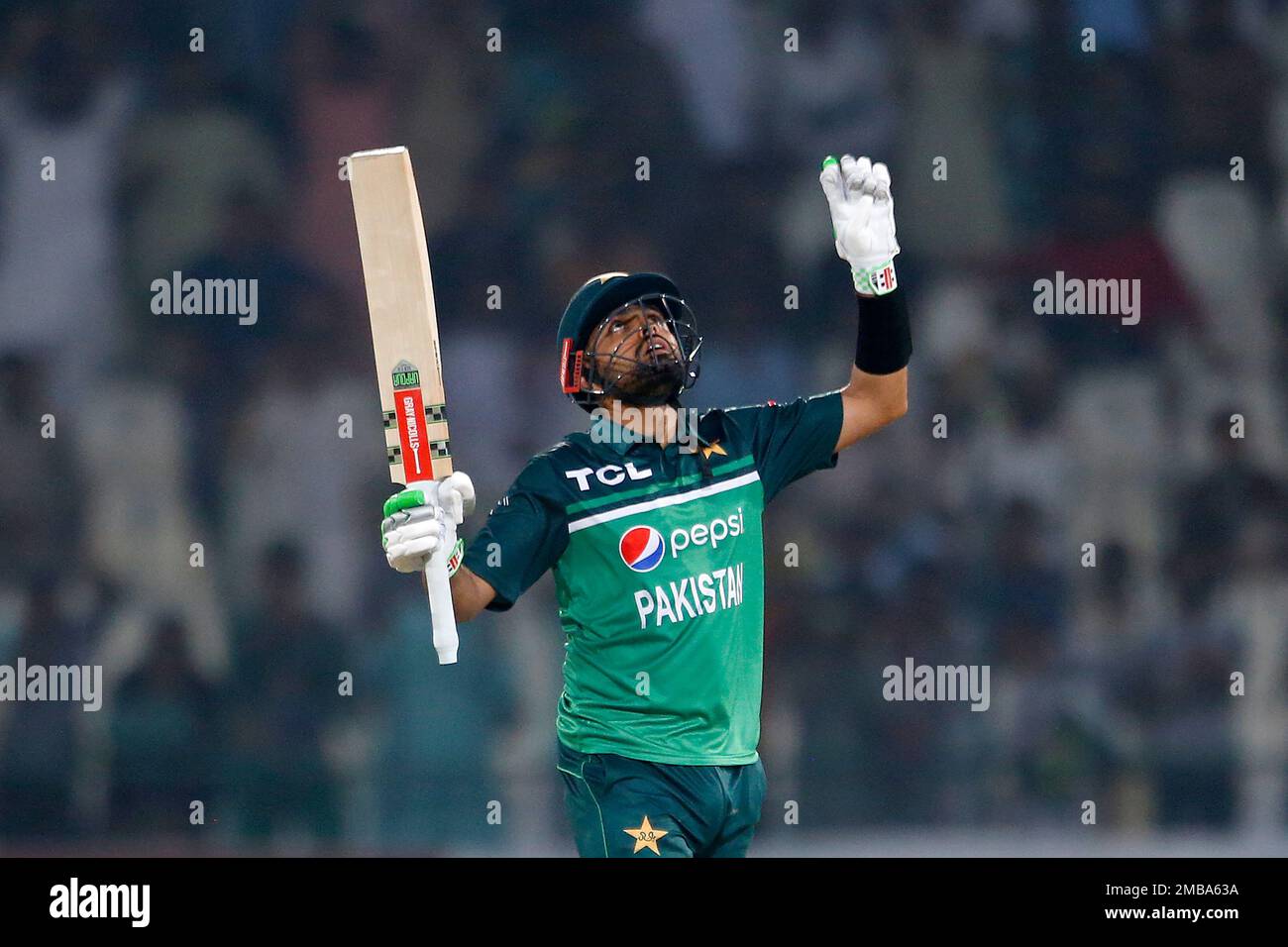 Pakistan's Babar Azam celebrates after scoring century during the first ...