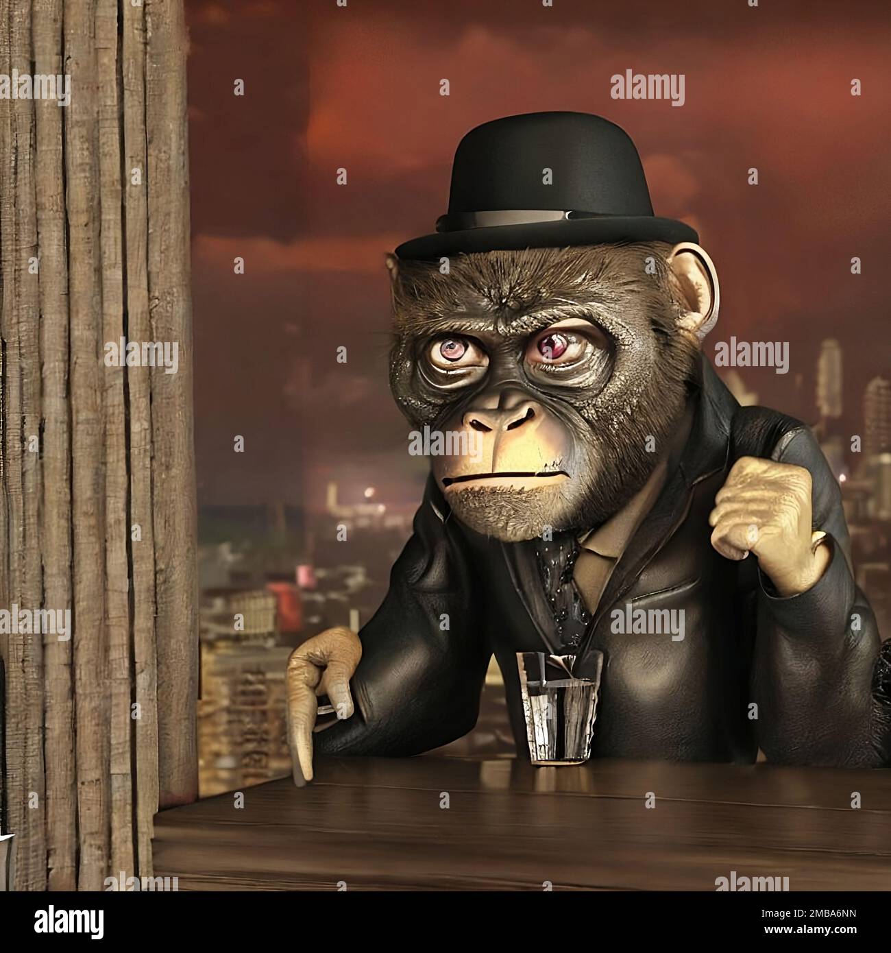 a Closeup of a graphic monkey cartoon in a bar Stock Photo - Alamy