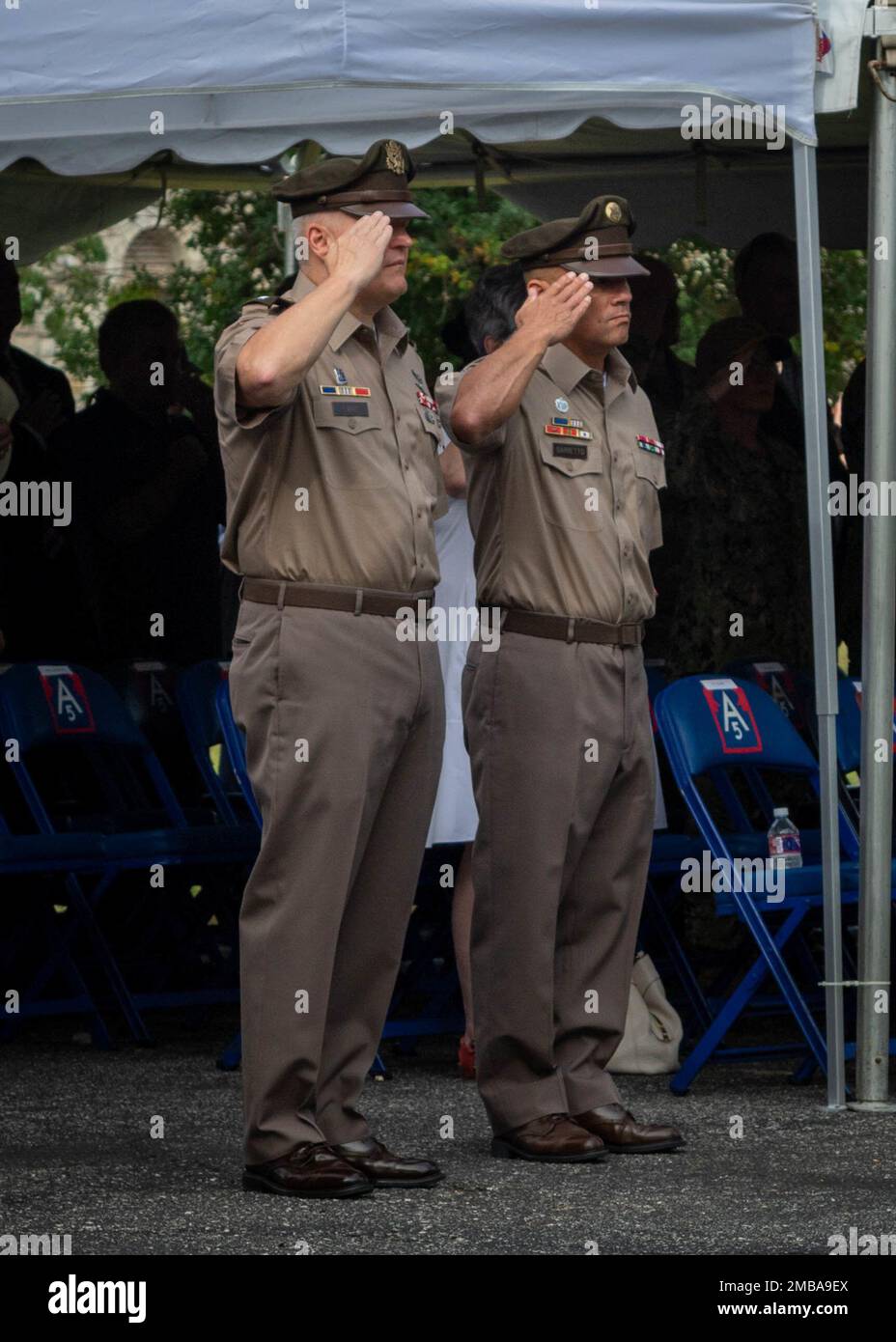 U.S. Army Lt. Gen. John R. Evans, left, commanding general of Army North, and Command Sgt. Maj ...