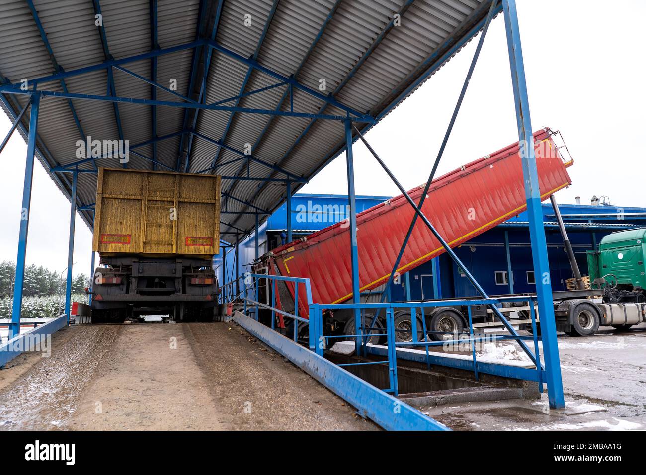 A truck unloads potatoes at a starch factory Stock Photo - Alamy