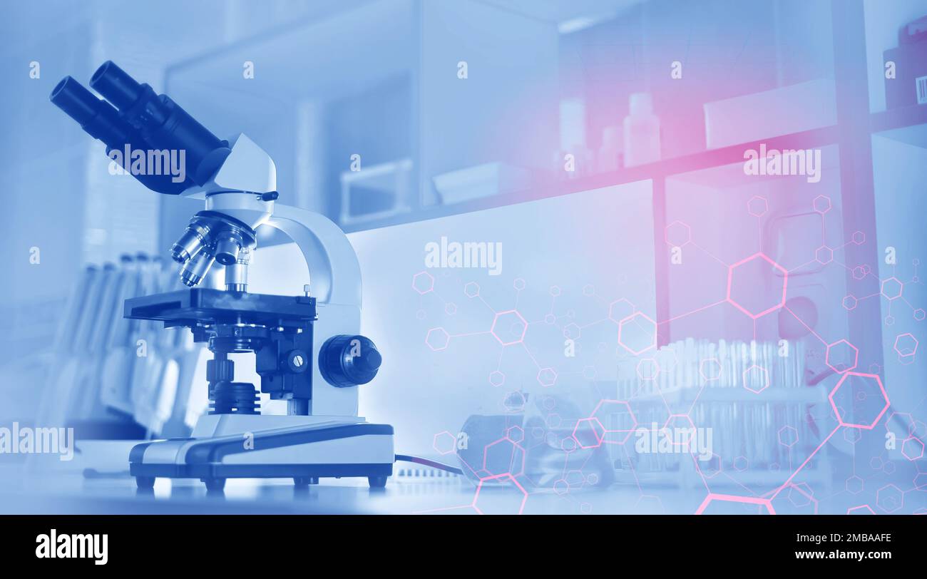 microscope and test tubes on the background of the laboratory Stock ...