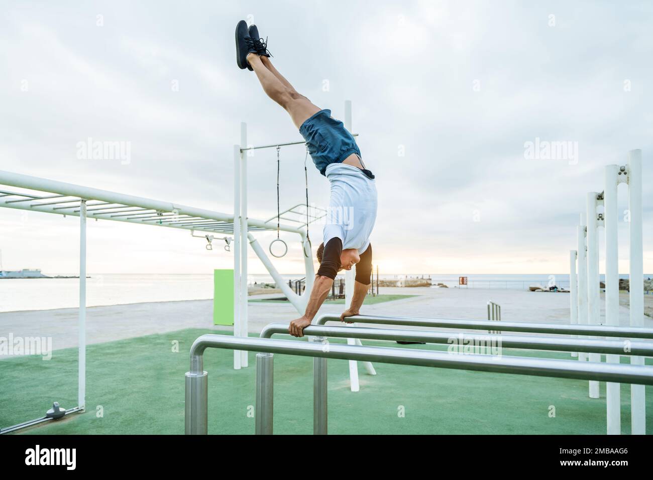 Sportive and athletic man doing functional training exercise at the ...