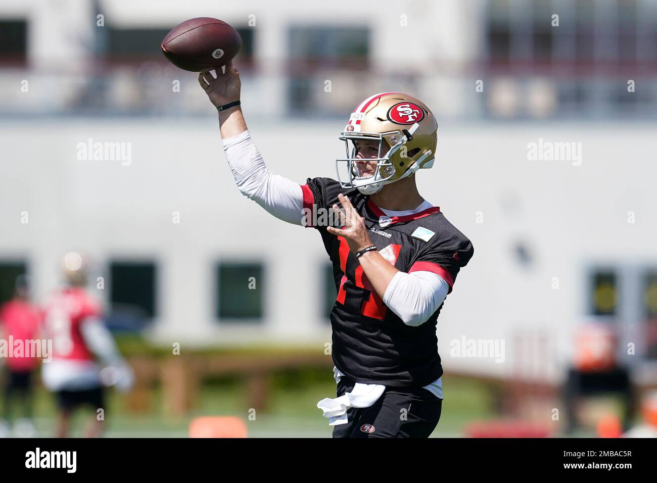 San Francisco 49ers quarterback Brock Purdy takes part in drills at the ...