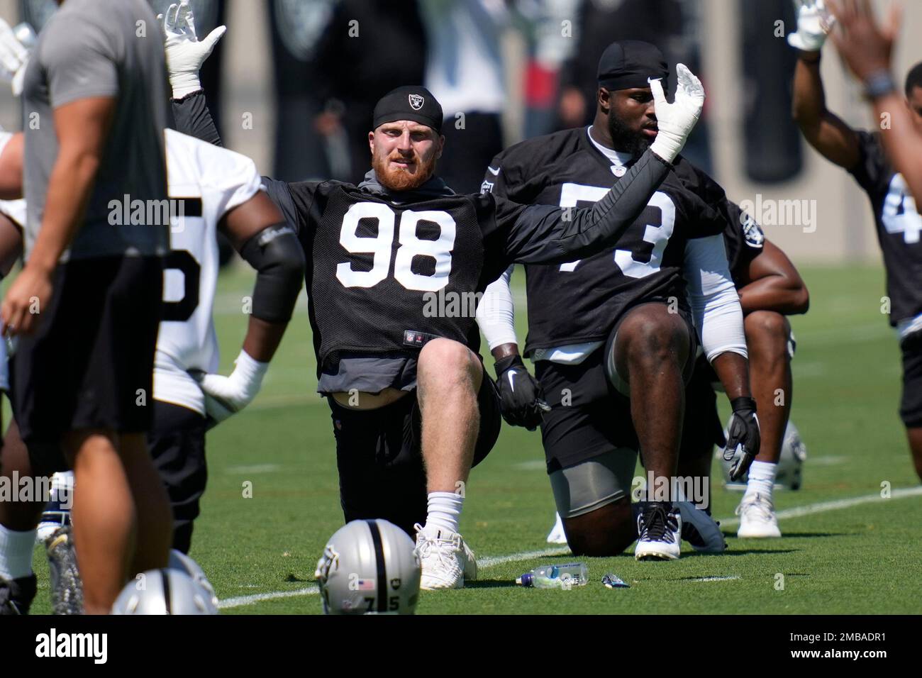 Las Vegas Raiders defensive end Maxx Crosby (98) warms up at the NFL ...
