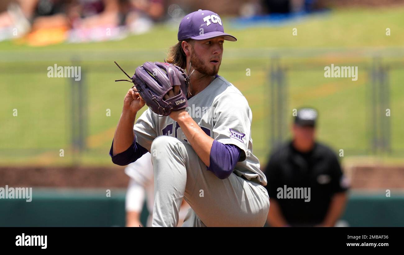 TCU pitcher Caleb Bolden (37) throws a strike against Oral Roberts ...