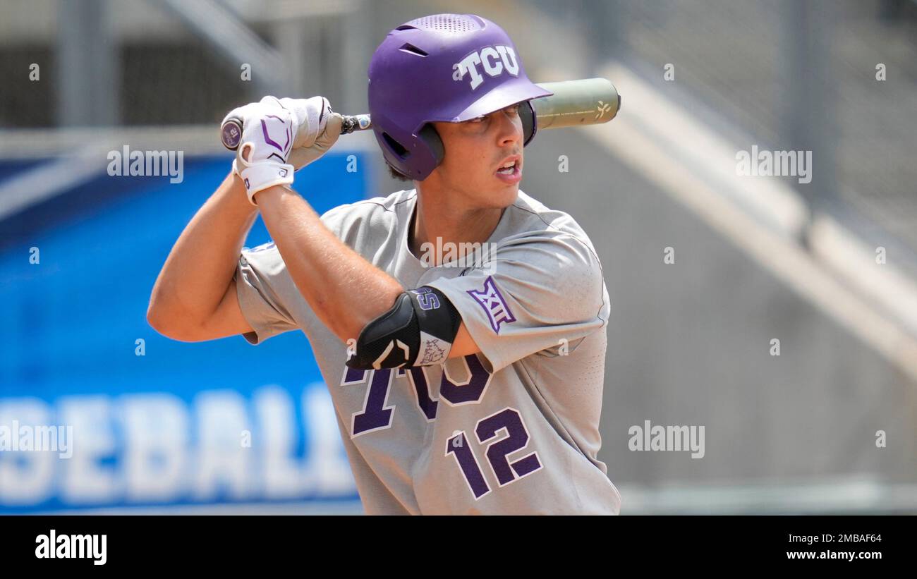 TCU infielder David Bishop (12) takes an at bat against Oral Roberts ...
