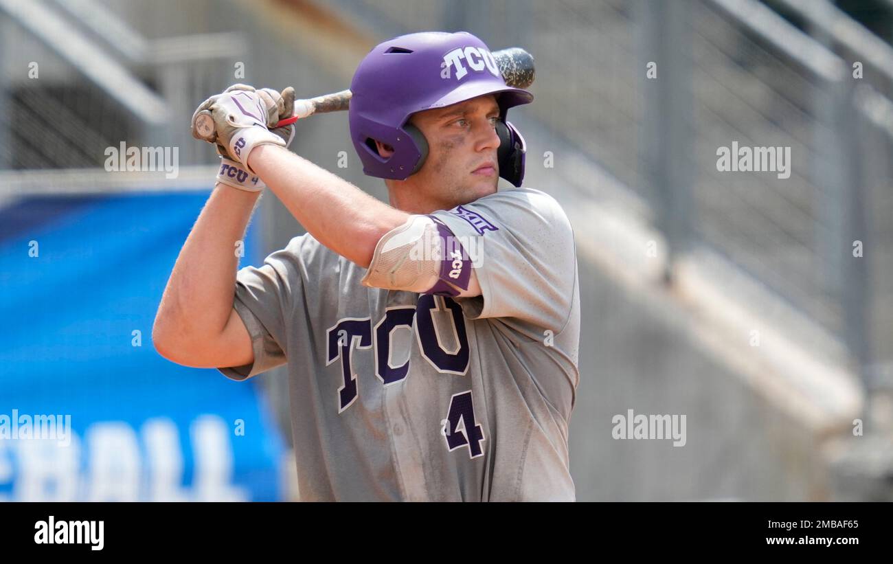 TCU catcher Kurtis Byrne (4) takes an at bat against Oral Roberts ...
