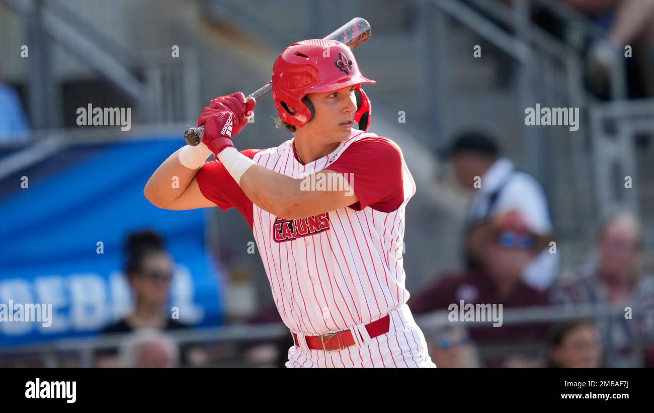 Louisiana outfielder Tyler Robertson (20) awaits a pitch from Texas A&M ...