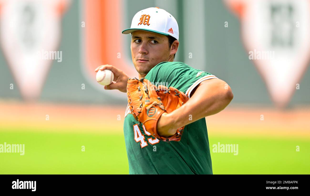 Miami's Alejandro Torres during an NCAA baseball game on Sunday, June 5 ...