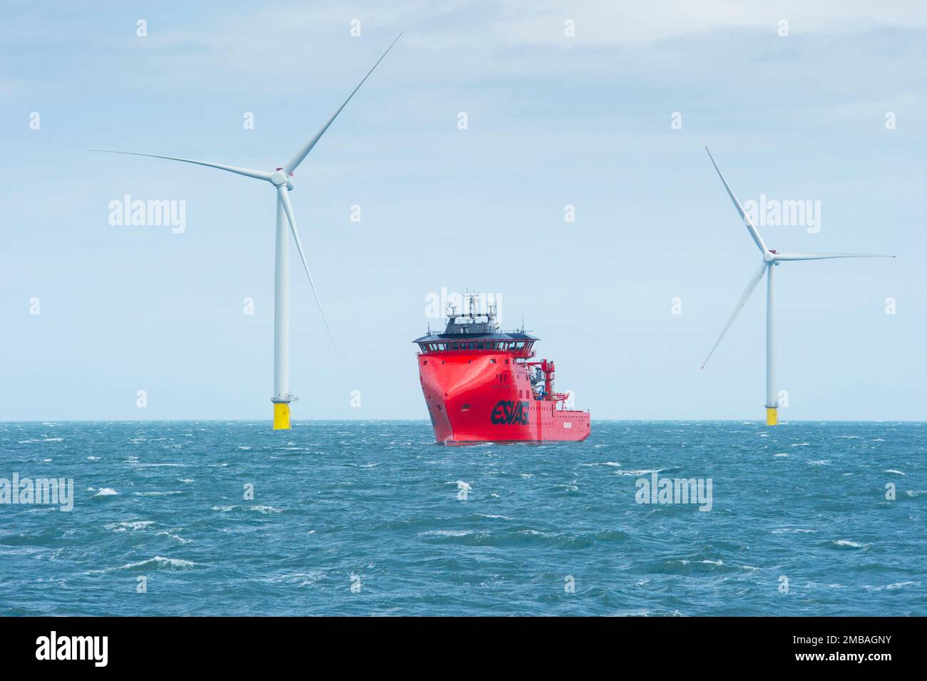 Westermost Rough Wind Farm, 2015. A view of Sea Challenger and 6MW wind ...