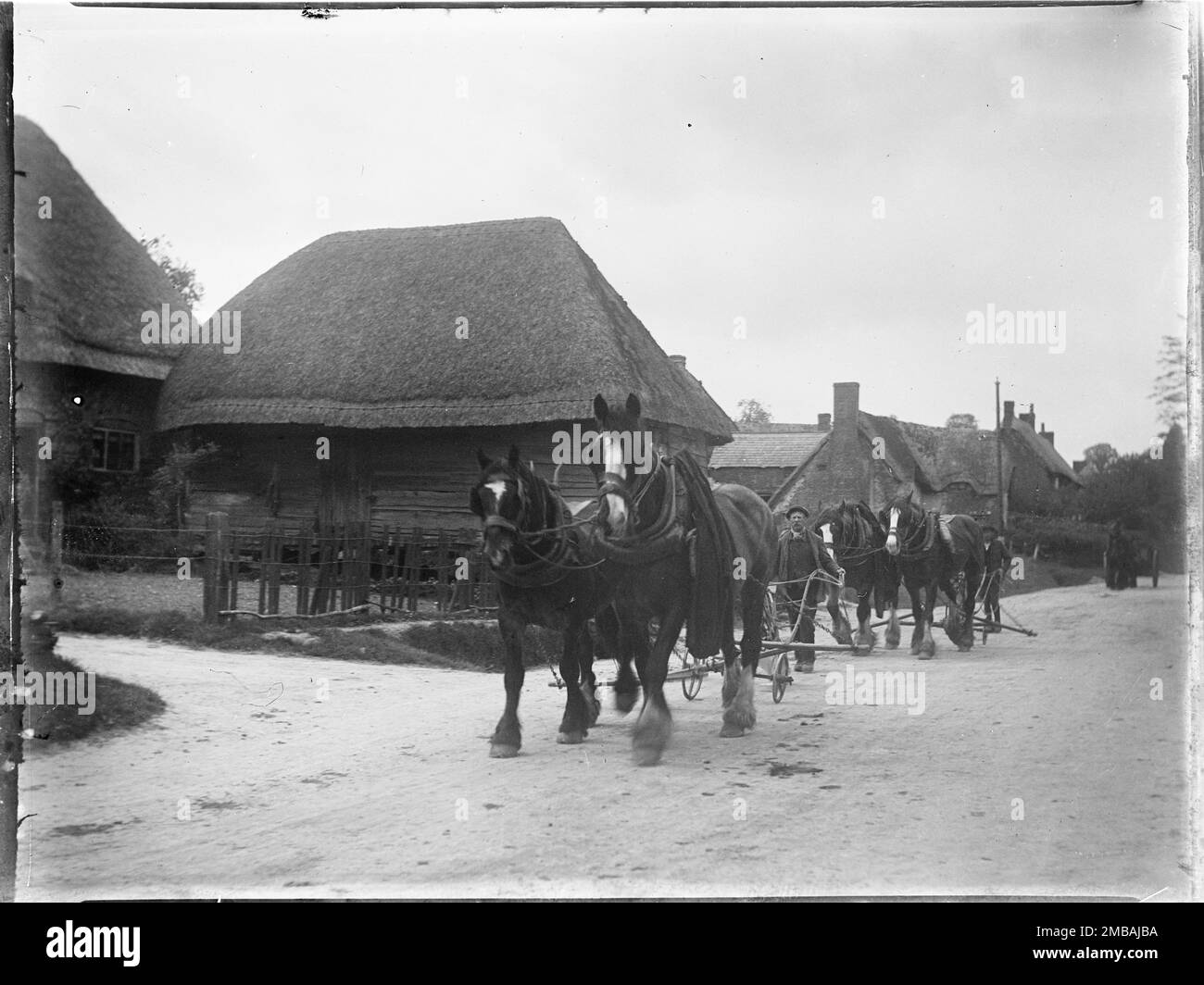 Wootton Rivers, Wiltshire, 1923. Two pairs of horses pulling ploughs ...