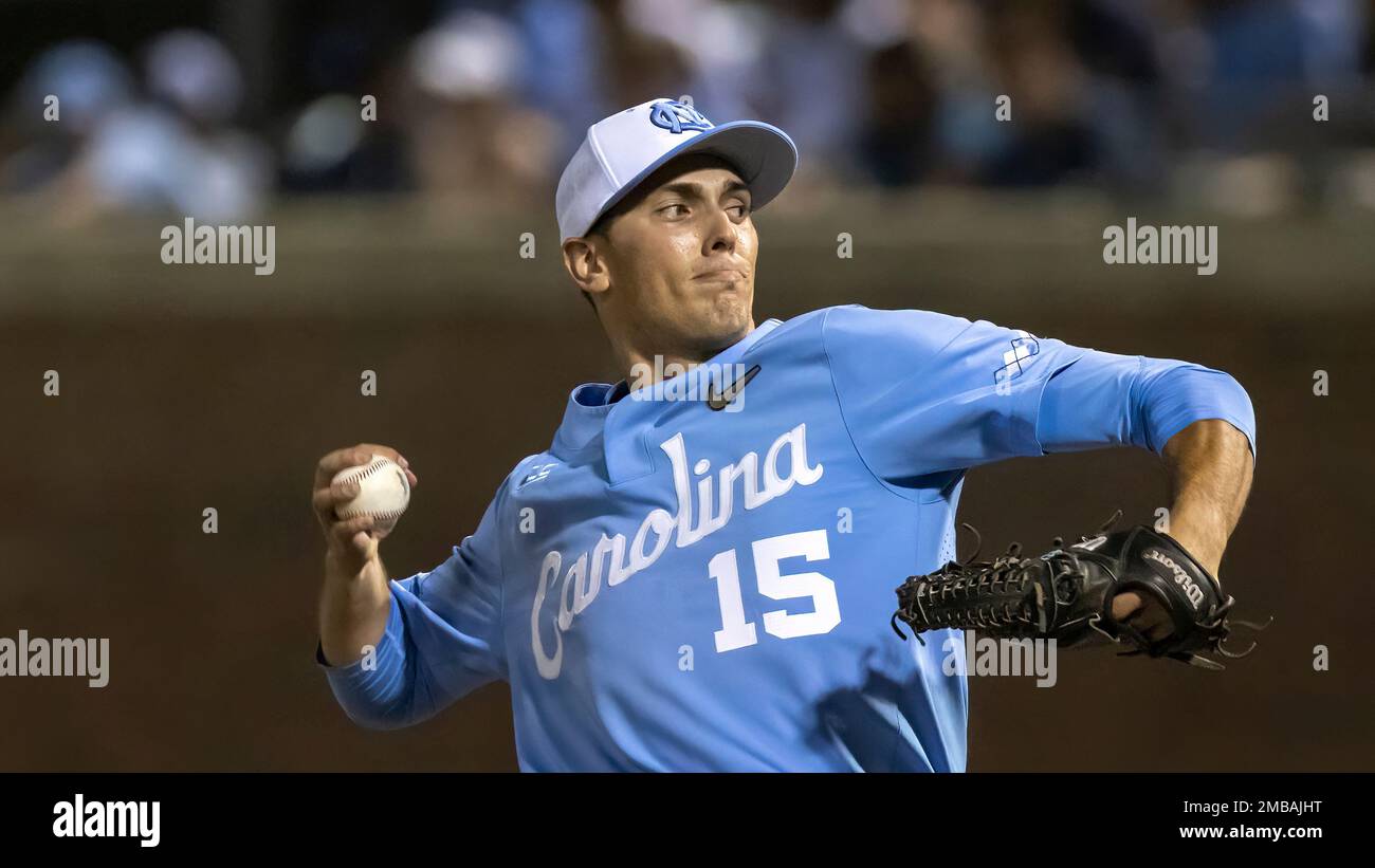 North Carolina's Gage Gillian (15) pitches during an NCAA baseball game ...