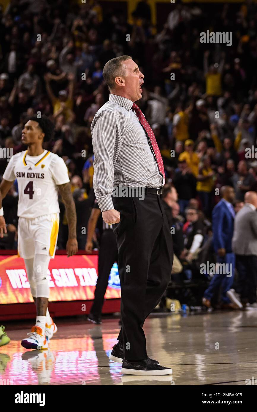 Arizona State head coach Bobby Hurley celebrates after a buzzer beater ...