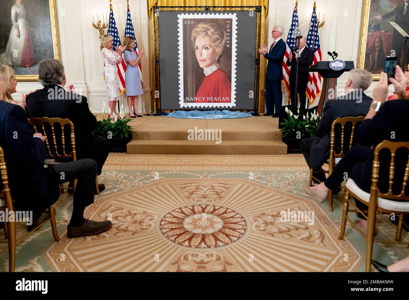 From left, First lady Jill Biden, Mrs. Reagan's niece Anne Peterson ...