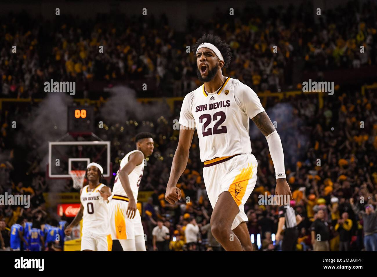 Arizona State forward Warren Washington (22) celebrates after a buzzer ...