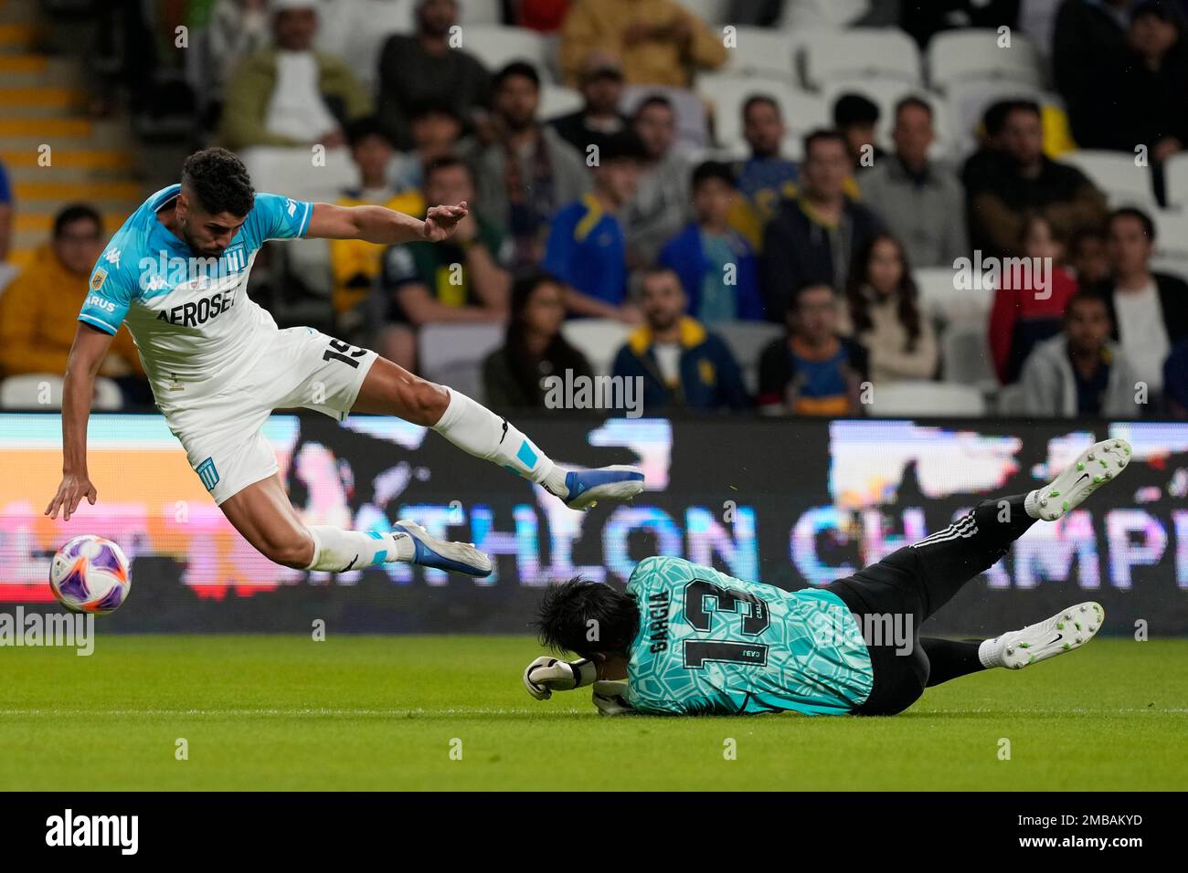 GoalkeeperJavier Garcia of Boca Juniors , saves in front of Racing Club ...