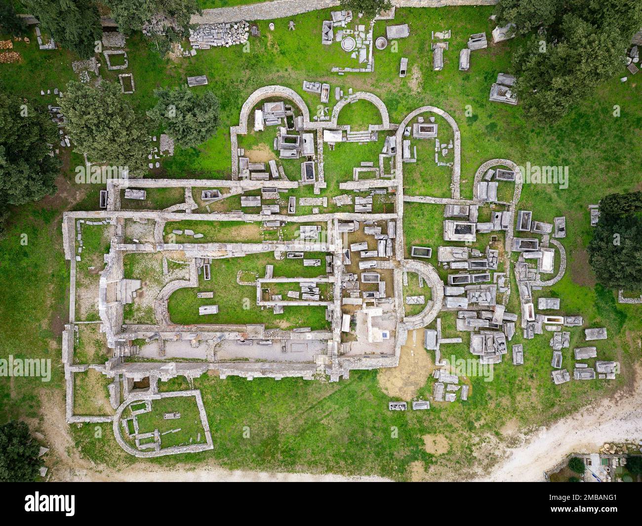 Aerial drone view of the Roman ruins of Salona at Solin, Croatia ...