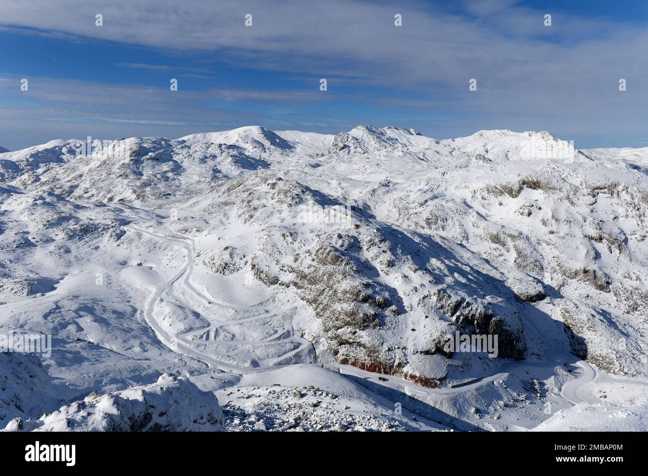 Amazing view of different mountain peaks with snow during winter ...