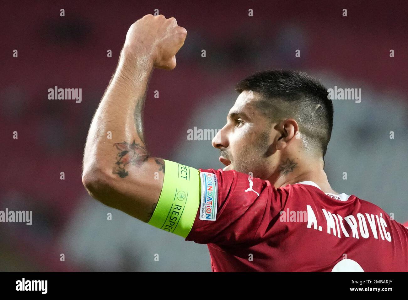 Serbia's Aleksandar Mitrovic celebrates after scoring the opening goal ...