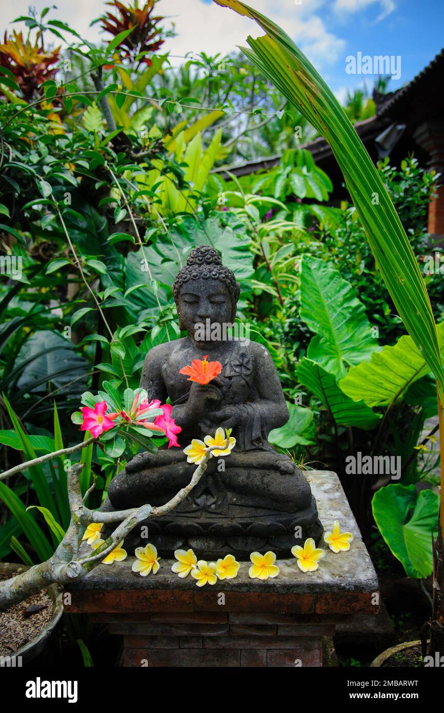 Statue of Buddha in a tropical garden in Ubud, Bali, Indonesia Stock ...