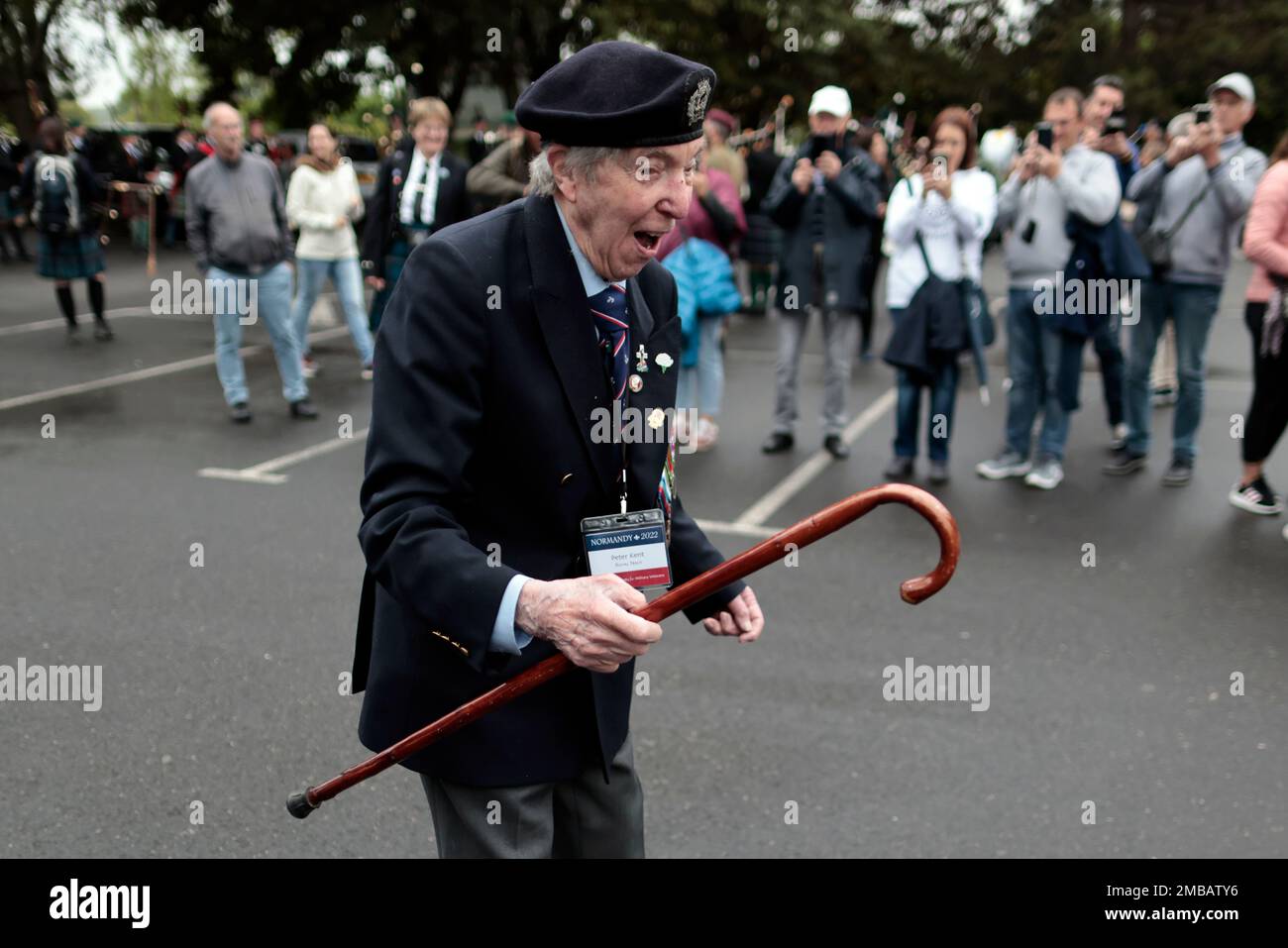 British veteran Peter Kent of the Royal Navy arrives to the ceremony at ...
