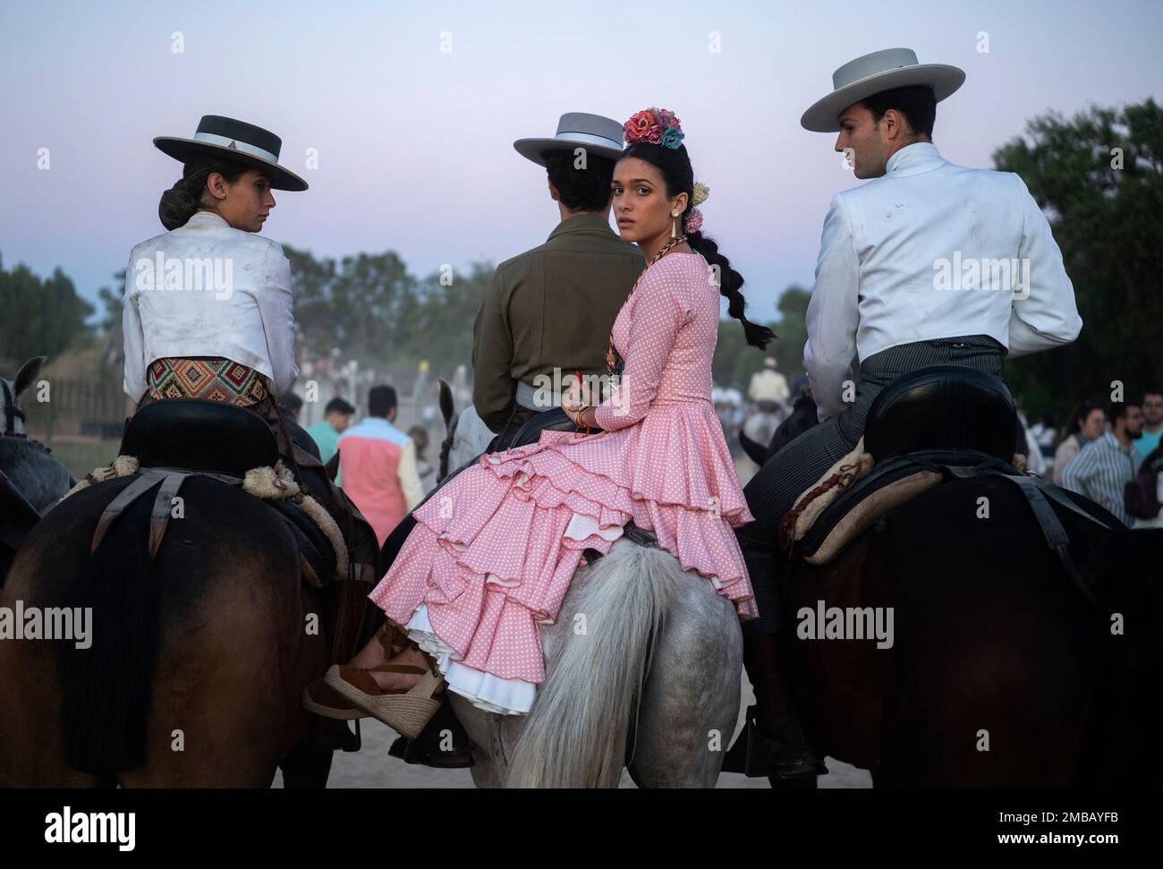 Pilgrims ride their horses on their way to the shrine of El Rocio in ...