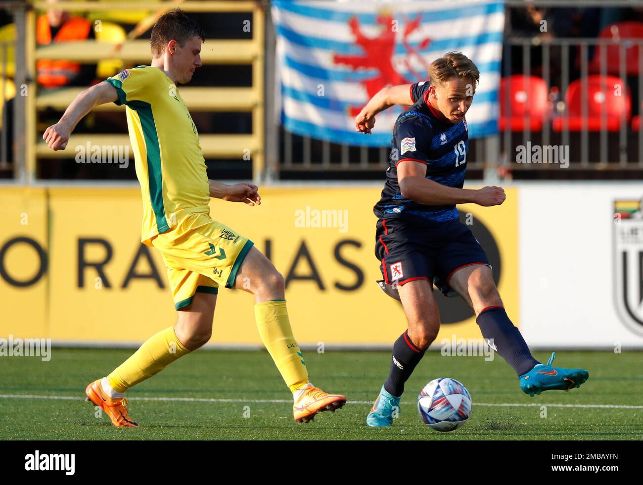 Luxembourg's Mathias Olesen,right, and Lithuania's Edgaras Utkus ...