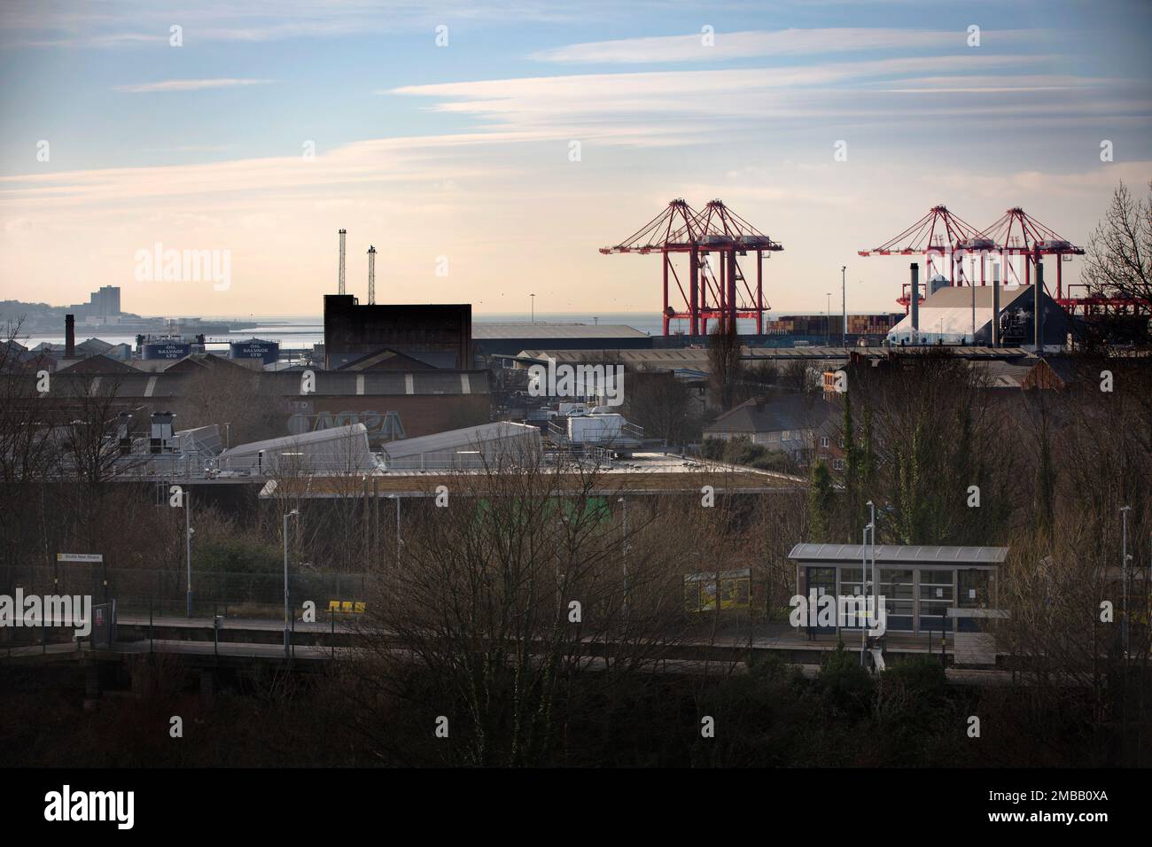 A view across the town of Bootle, Sefton towards the Seaforth Docks on ...