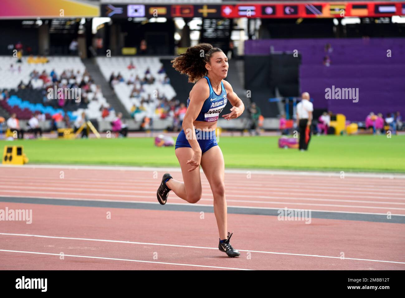 Jaleen Roberts competing in the 2017 World Para Athletics Championships long jump T37 in the ...