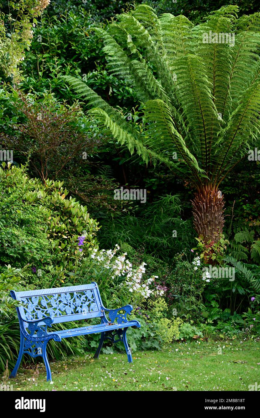 Blue wrought iron bench hi-res stock photography and images - Alamy
