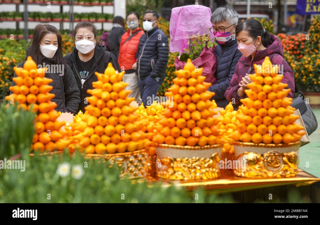 People visit to the Lunar New Year Fair at Victoria Park to buy flowers ...