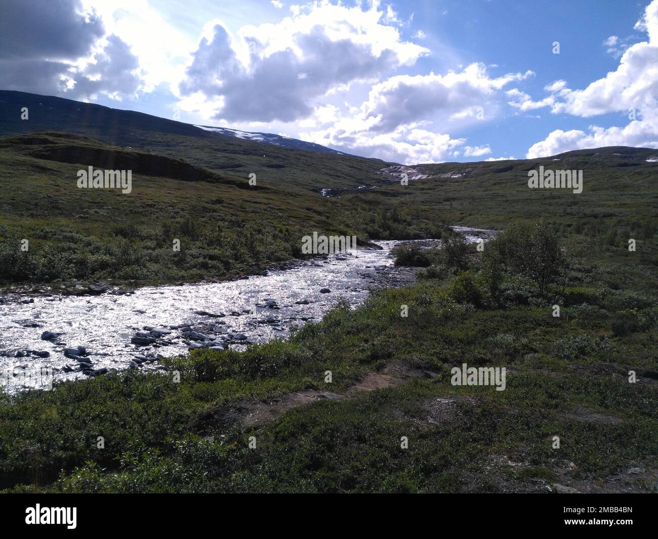 A green landscape of a field with river Stock Photo - Alamy
