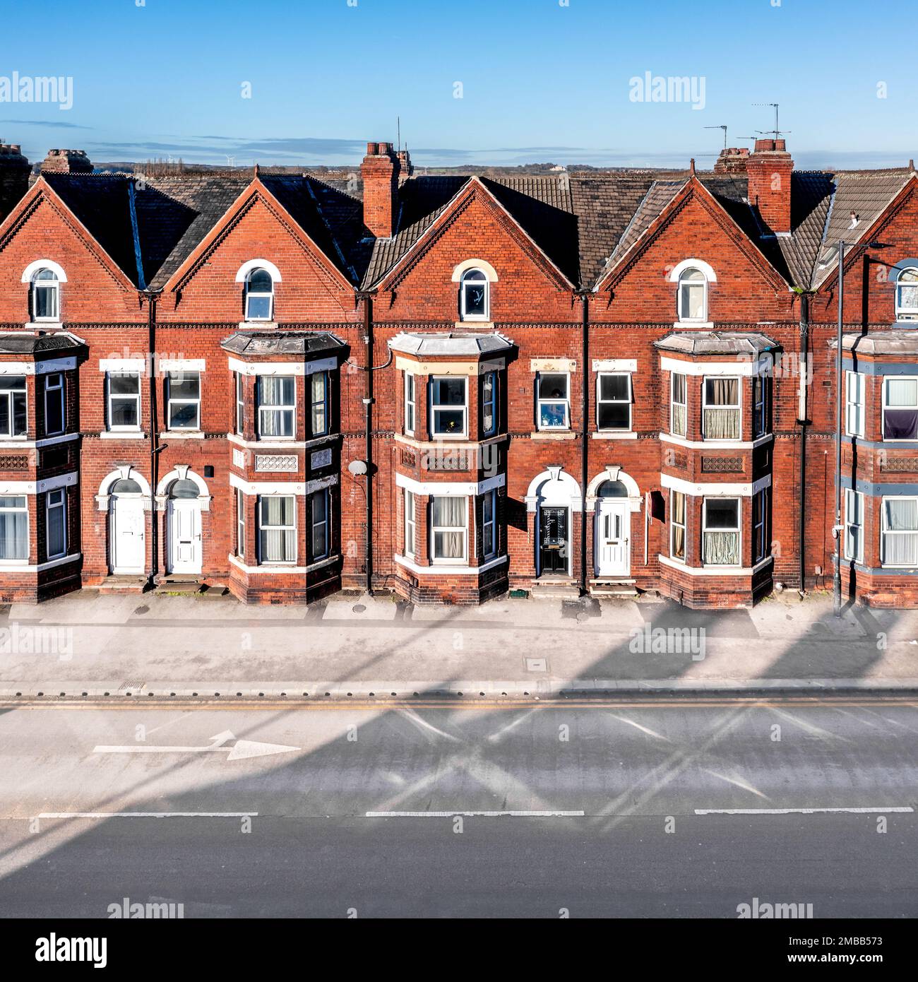 DONCASTER, UK - JANUARY 20,2023. High angle view of three storey ...