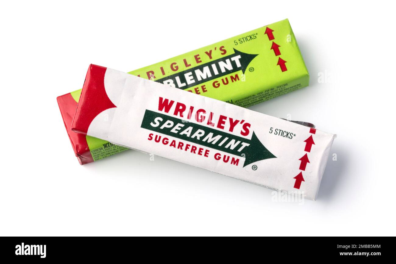 CHISINAU, MOLDOVA - February 01, 2018: Spearmint and Dublemint chewing ...