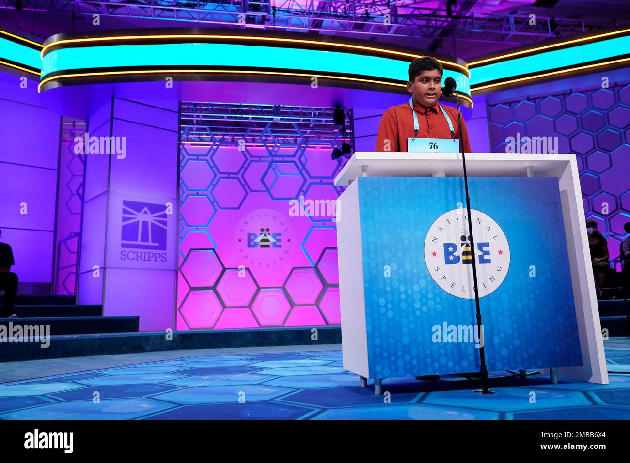 Vikram Raju, 12, from Aurora, Colo., competes in a spell off during the ...