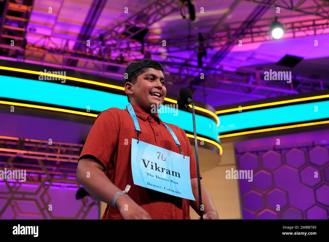 Vikram Raju, 12, from Aurora, Colo., competes during the finals of the ...