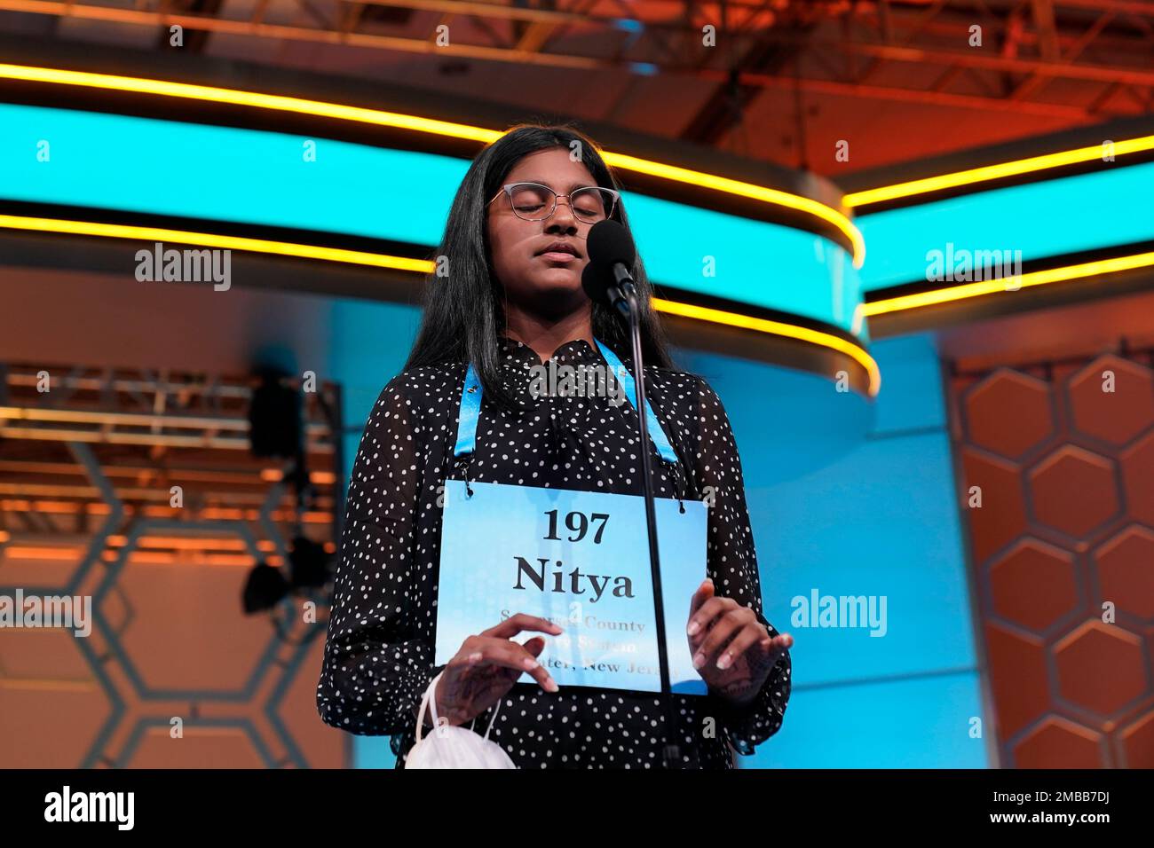 Nitya Kathiravan, 13, from Somerset, N.J., competes during the finals ...