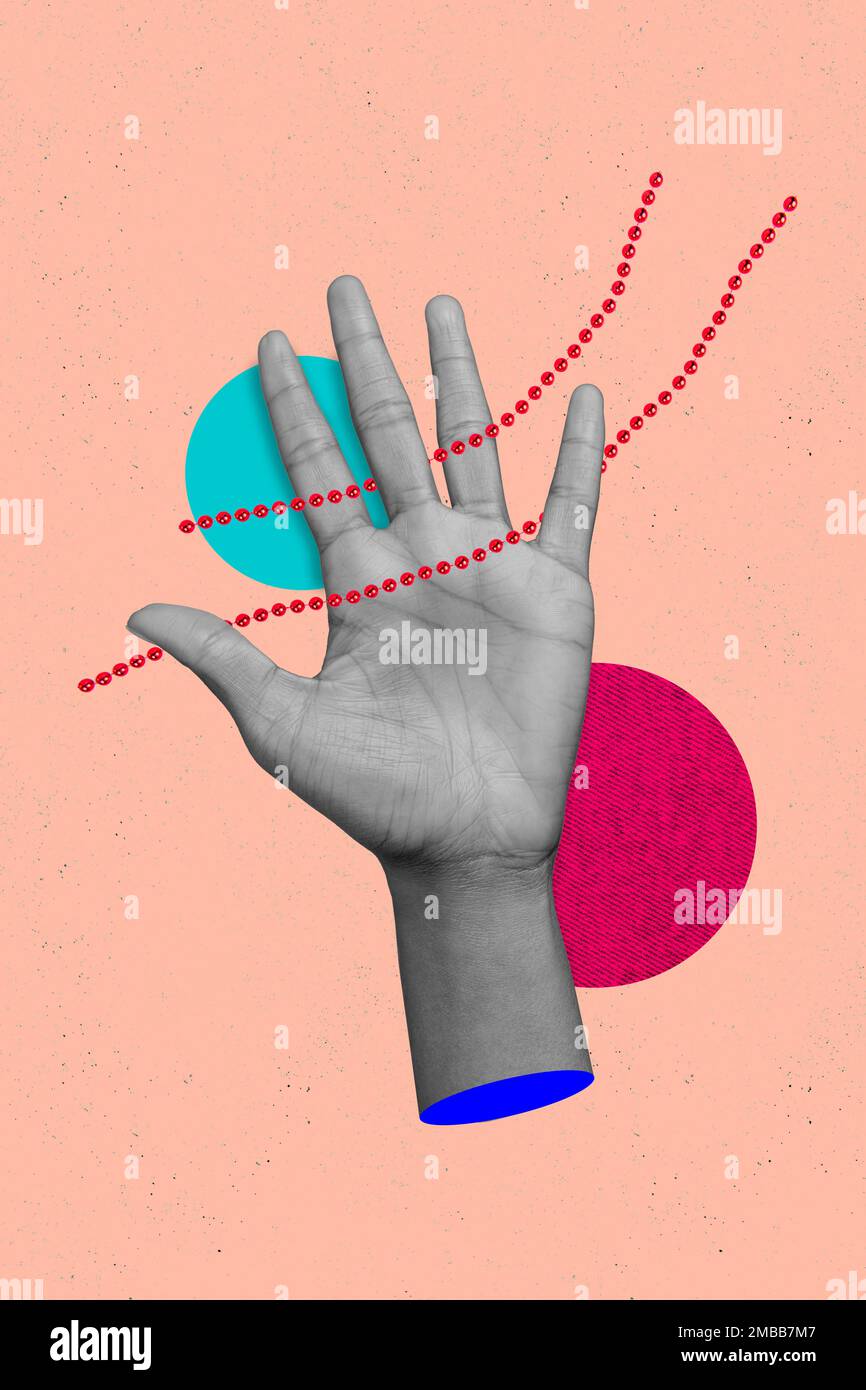 Composite collage photo of human hand raise up five number count ...